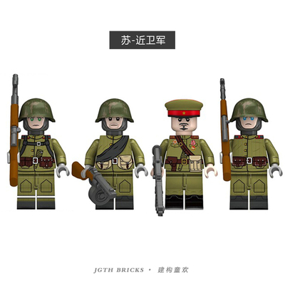 小颗粒积木人仔N613-616二战苏军步兵军官近卫军人偶拼装模型玩具