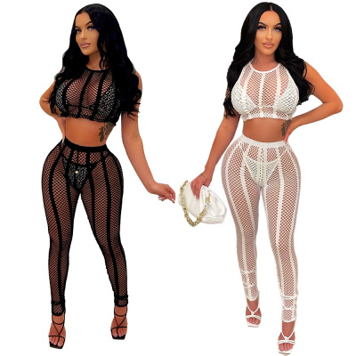 Women's bikini hollow short sleeved+mesh pants set女网眼套装