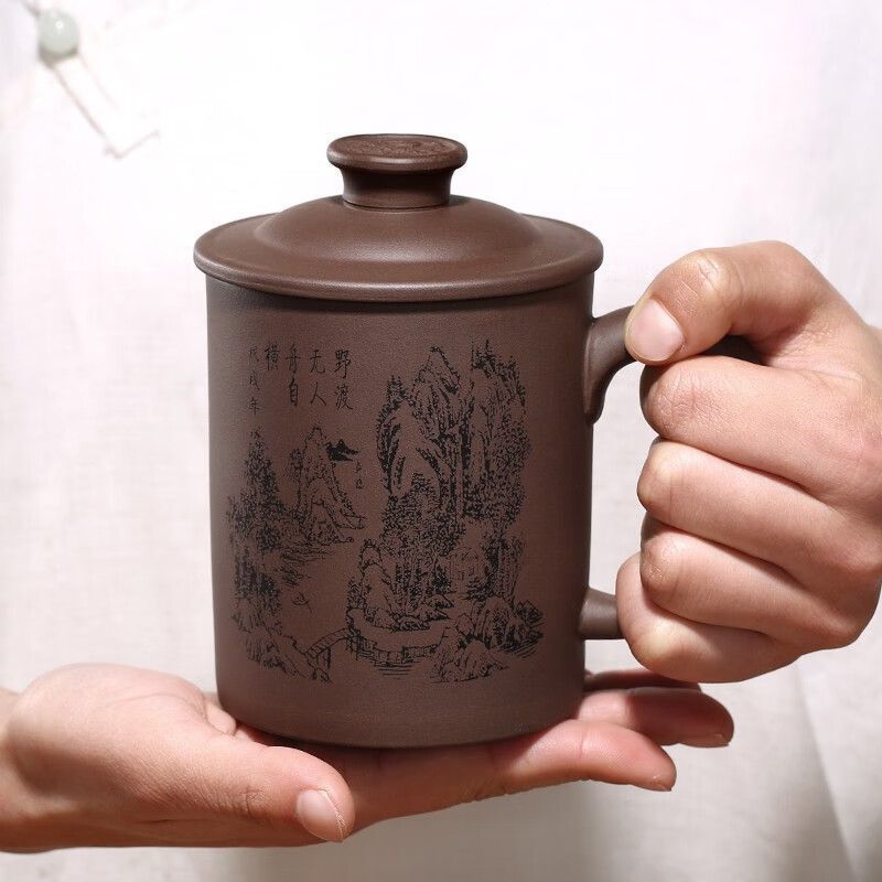 金镶玉紫砂茶杯正宗紫砂杯刻字纯手工中国风高档茶杯办公杯泡茶杯