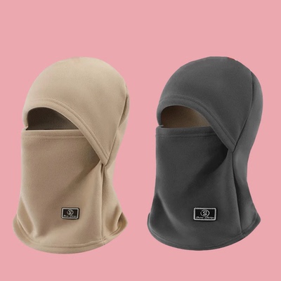 秋冬季纯色加绒加厚保暖防寒帽子围脖一体户外防风护颈骑行套头帽