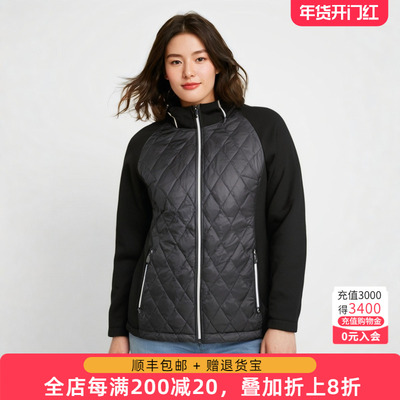 胖太太羽绒服连帽宽松拼接