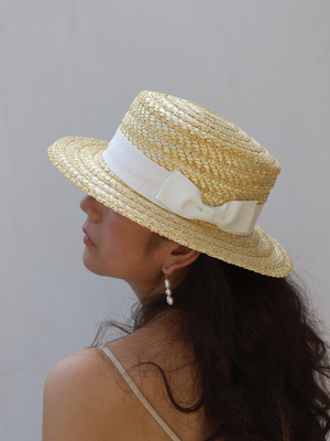 草帽度假法式女春夏平檐花编帽子