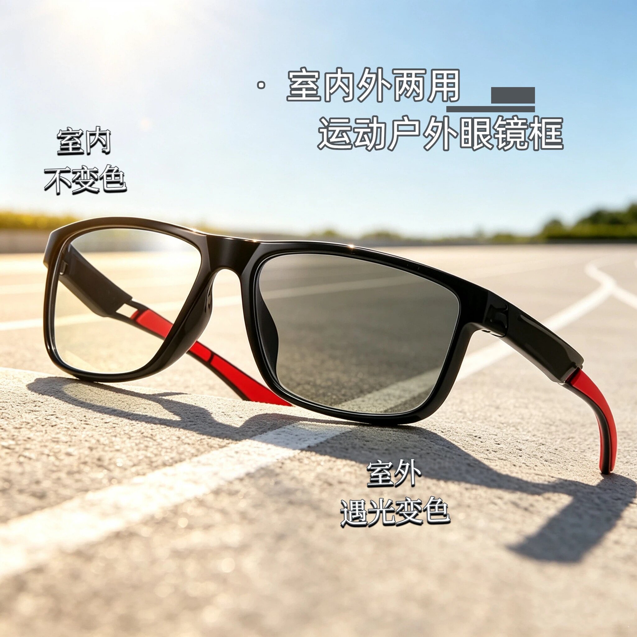 运动感光变色近视眼镜男士方框骑行眼镜室内外两用运动户外眼镜框