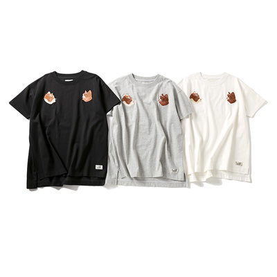 pragmaty双猫刺绣印花落肩短袖