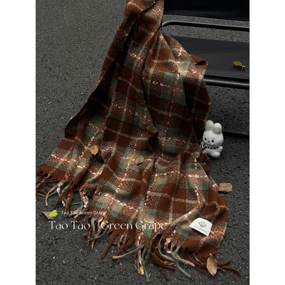 板栗熟了美拉德咖色格子披肩围巾女冬2025新款韩系氛围感加厚围脖