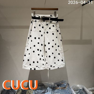 欧洲站2026早夏新款复古高腰配腰带显瘦百搭波点阔腿休闲裤女2649