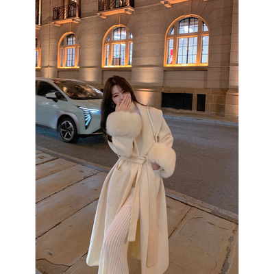 百分百羊毛翻领中长款羊绒大衣