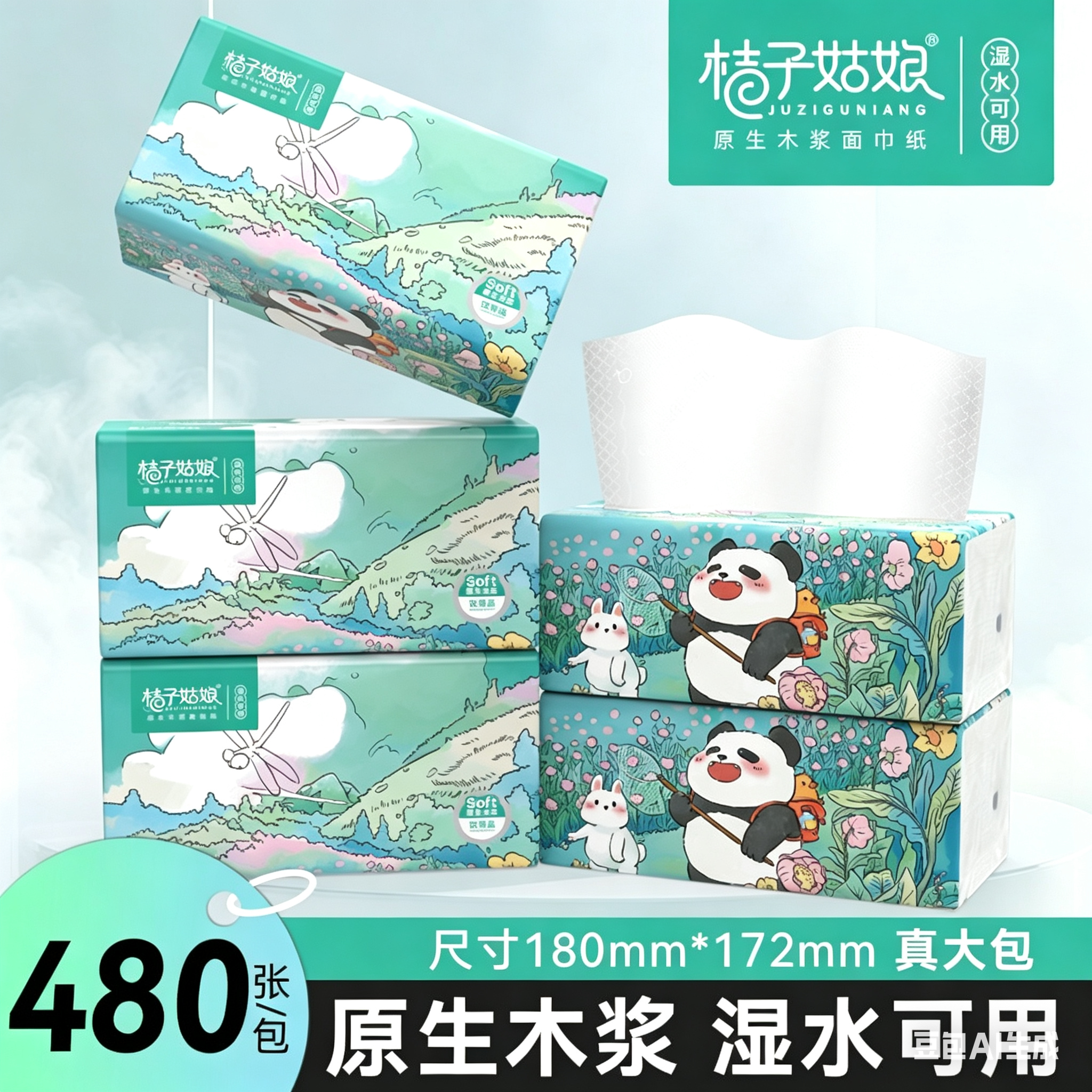 桔子姑娘大包抽纸480张餐巾纸整箱L码家用面巾纸整箱批发