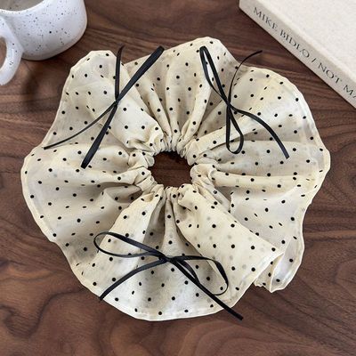甜美黑色丝带蝴蝶结波点大肠发圈韩版高级感公主风头饰百搭发饰女