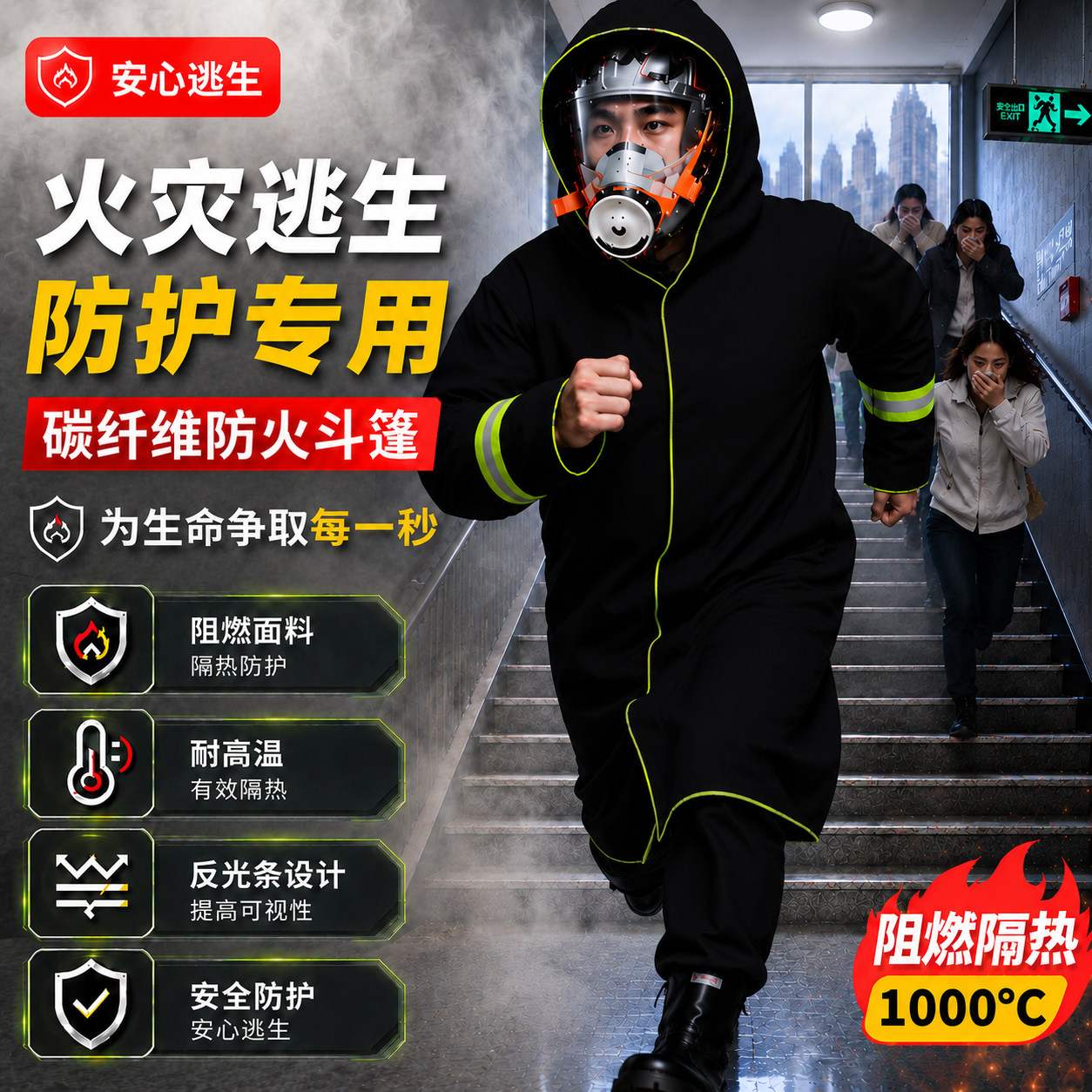 防火斗篷碳纤维棉家用隔热披风衣家庭火灾逃生灭火毯消防逃生装备