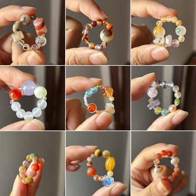 七日拂晓Chiyoko软戒指 玛瑙串珠 天然玉髓 小指环 可爱女生孤品