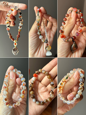 七日拂晓Chiyoko 宝珠集 象形小花草 水草花玛瑙巴西玉髓手串女款