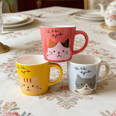 可爱卡通猫咪陶瓷马克杯咖啡杯高颜值创意水杯家用杯子水杯咖啡杯