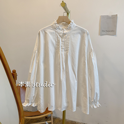 C1149小立领三粒扣风琴褶全开扣衬衫