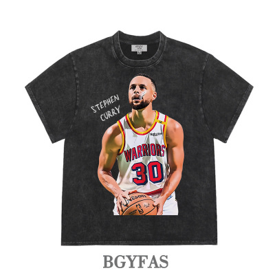 新款美式库里怒吼印花短袖t恤男潮夏季重磅纯棉宽松圆领半袖上衣