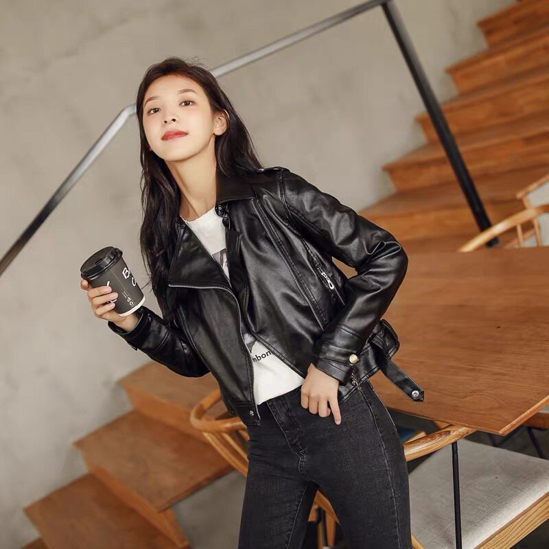 明星同款皮衣外套女秋冬新款小个子机车短款修身黑色夹克潮