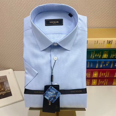 雅戈尔男士凉感免烫格纹短袖衬衫