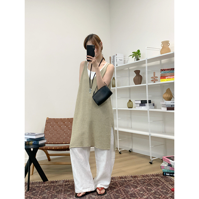 MKDesign 夏季新品 和纸纱针织吊带连衣裙