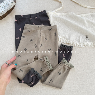 儿童蝴蝶结印花打底裤长裤春秋