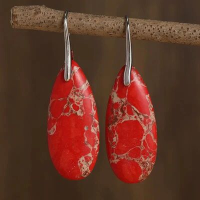 cate Boho Silver Color Earrings for Women Teardrop Jaspers W