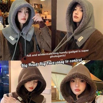 Casual Balaclava Hat Neck Protection Warm Knitted Hat Button