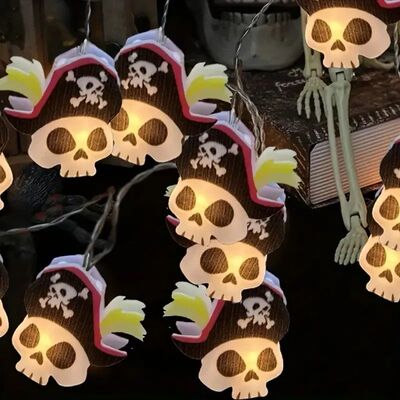 1pc 10/20 LED Halloween Pirate Skull String Lights Indoor De