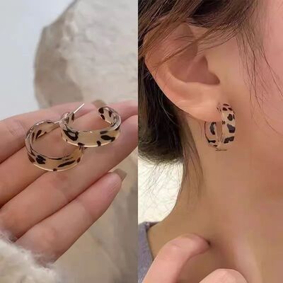 New Korean Statement Earrings for Women Brown Leopard Geomet