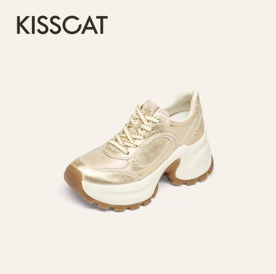 KISSCAT接吻猫9cm布蕾厚底老爹鞋26春新运动鞋老爹鞋女K76171A-50