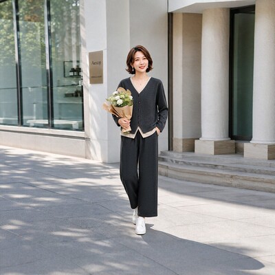 2026新款针织两件套女V领开衫阔