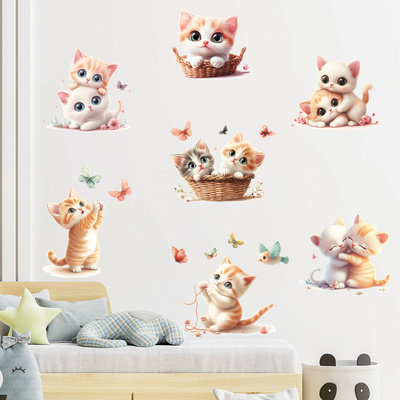 调皮小猫咪装饰墙贴画自粘蝴蝶居家客厅墙面改造贴纸美化卧室贴画