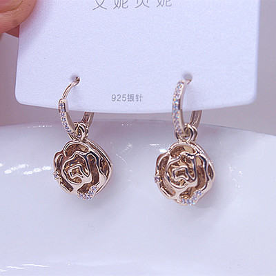 高档奢华玫瑰花流苏耳环垂坠感超仙耳扣上档次时尚气质防丢耳坠
