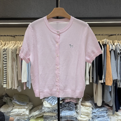 2026春季新款韩版时尚百搭圆领短袖针织开衫女宽松显瘦外套潮6961