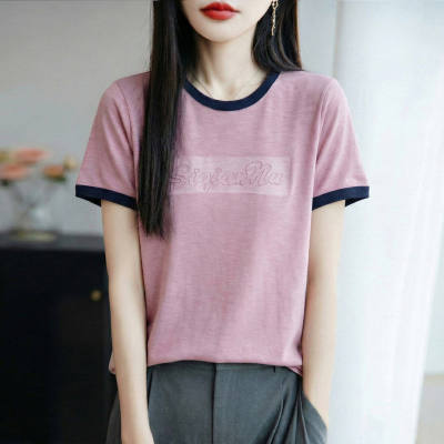 绝美气质~2026新款竹节亚麻短袖T恤女冰丝圆领字母印花薄款上衣
