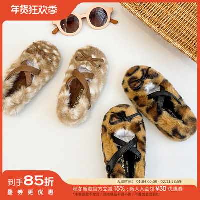 85Z补货Little 西班牙little winkaa FW25女宝加绒豹纹毛毛舞蹈鞋