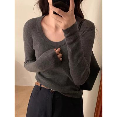羊毛打底衫韩系简约U领针织衫