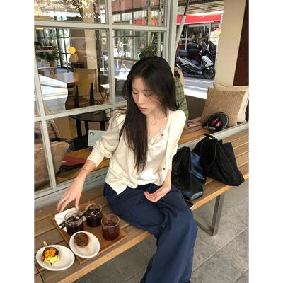 已出货   韩国ins  蕾丝拼接假两件长袖针织衫