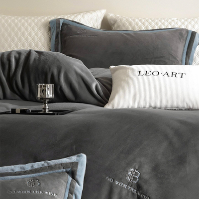 牛奶绒四件套绣花丝滑亲肤超柔保暖细腻舒适简约高端床上用品