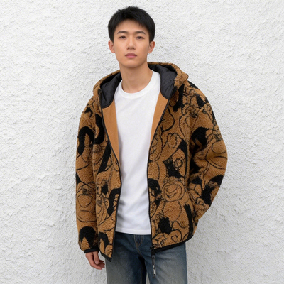 草莓熊联名冬季棉衣ABLEJEANS男女外套仿羊羔绒潮牌连帽加绒棉服