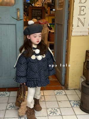 Opo lala2025秋冬新款女童碎花连帽棉服外套宝宝保暖棉衣洋气7068