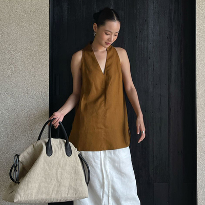 PURITY YH小众简约咖色时尚宽松V领马甲背心高级感气质无袖上衣女
