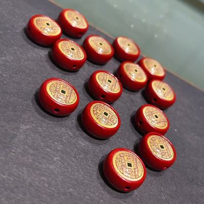 紫金砂朱砂山鬼花钱通孔配件 小圆满串珠diy手串项链配件 TY2657