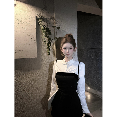 JOEY 跋扈小恶女 娃娃领衬衫女丝绒冬天配大衣的裙子露背连衣裙