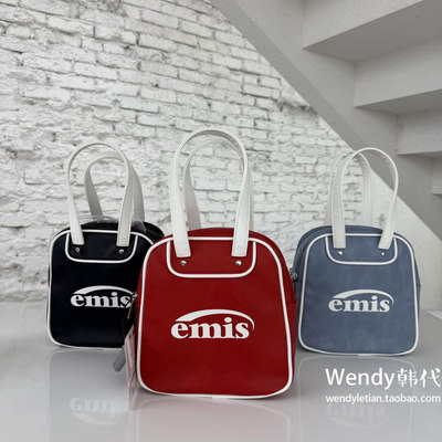 韩国代购小众设计师 emis 新款复古方形字母小方包手提包保龄球包