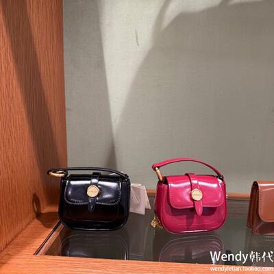 韩国代购小众设计师 lememe 牛皮超迷你链接单肩斜挎金币马鞍包