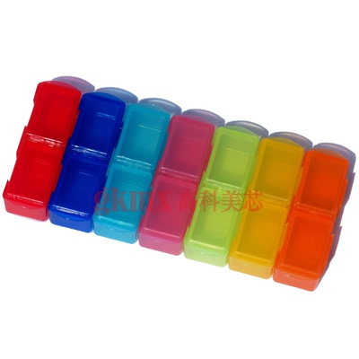 零件盒 收纳盒 工具盒 一周七彩14格药盒 17.1X7.5X2.5cm18元/PCS