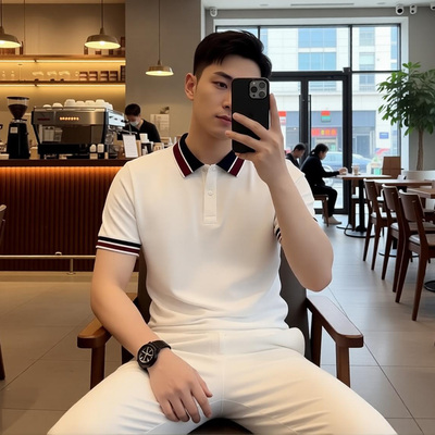 夏季新款撞色领高端短袖T恤翻领Polo衫男士时尚半袖体恤男装2267