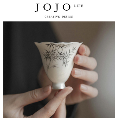 紫泉涧手绘竹子花瓣主人杯茶具