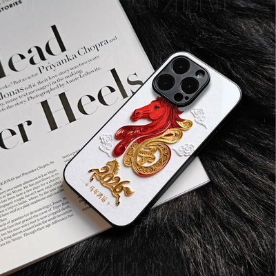 苹果17promax马年2026玻璃手机壳马年新年祝福有钱适用苹果华为小米15PROP70PRO红米K90PROMAXOPPORENO15PRO