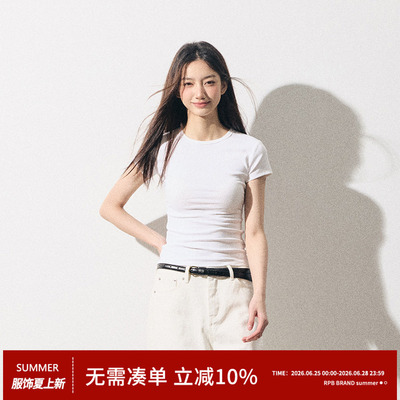 RPB BRAND简约时尚质感通勤显瘦有弹正肩修身收腰基础短袖T恤上衣