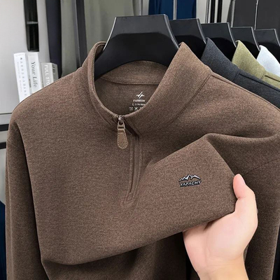 秋季新款加厚德绒卫衣男士时尚百搭保暖长袖T恤套头衫拉链上衣男